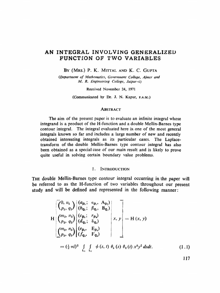 An Integral Involving Generalized Function of Two Variables | PDF ...