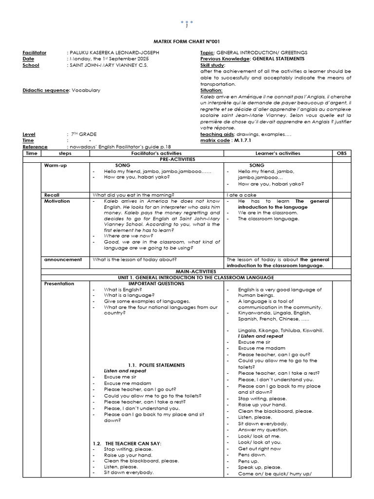 MATRICES 7, 8, 1 Anglais, Histoire | PDF | Learning