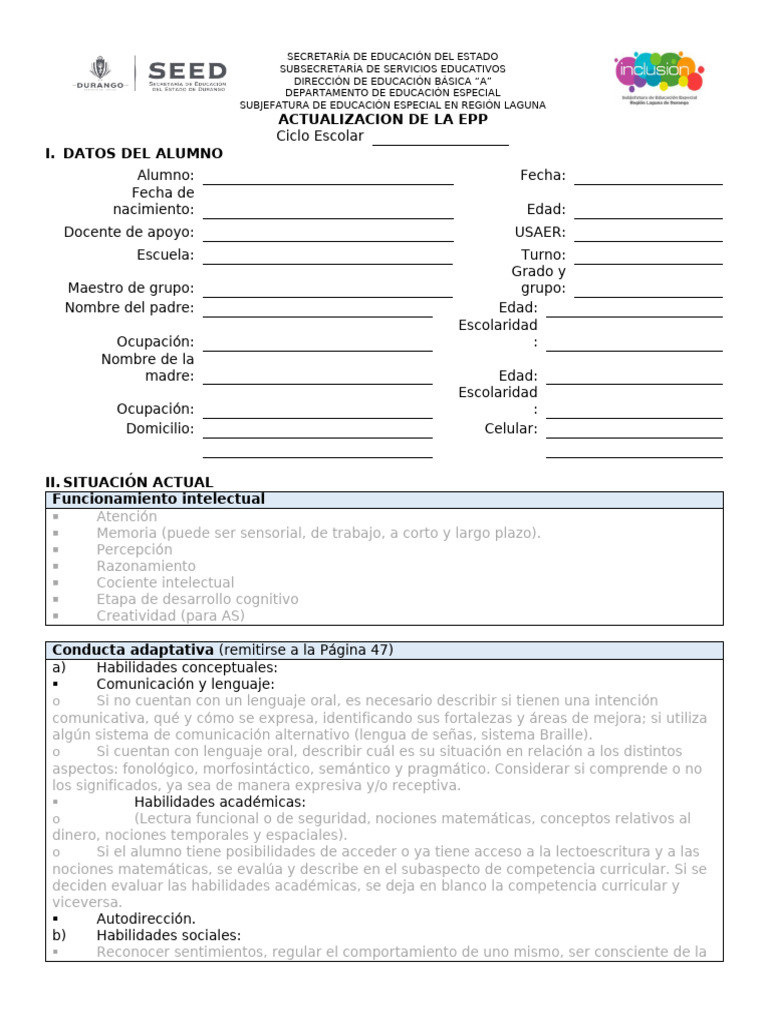 Actualizacion Iepp Con Instrucciones | PDF | Educación especial | Aprendizaje