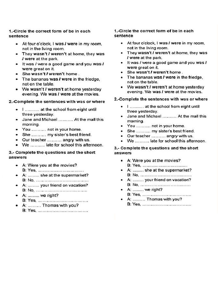 Was, Were Practice | PDF