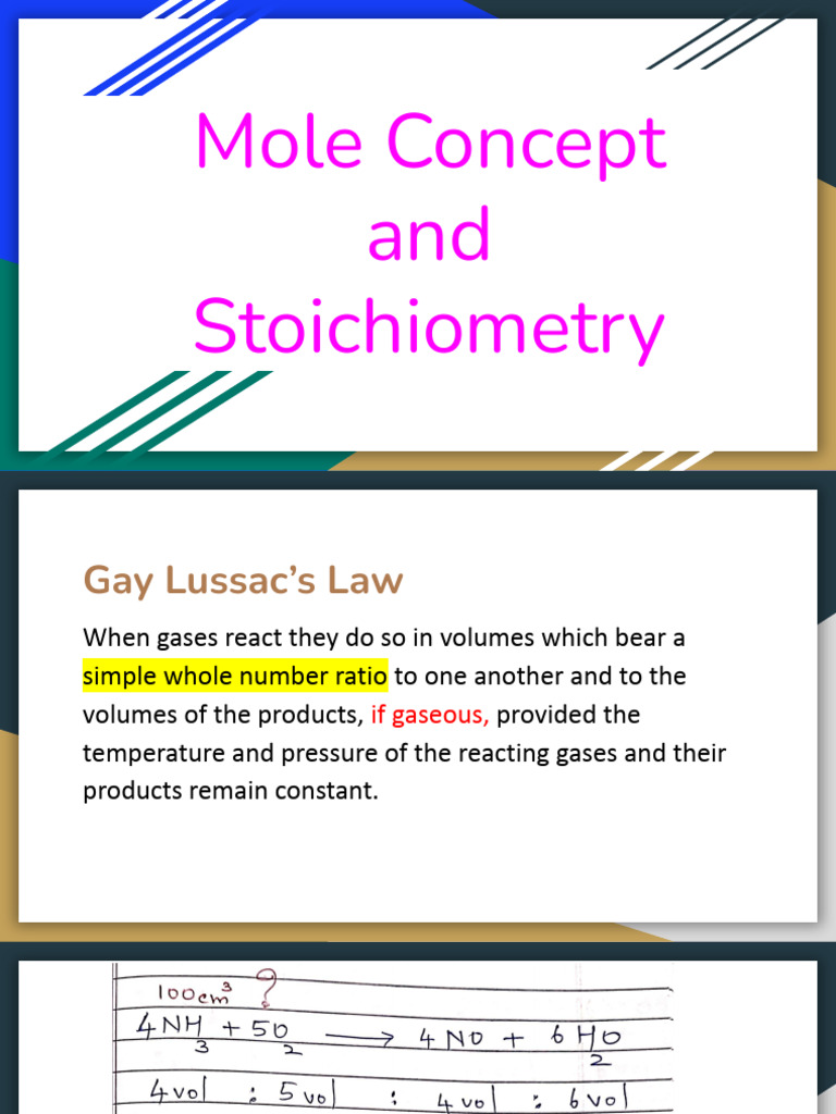Mole Concept and Stoichiometry | PDF | Molecules | Gases