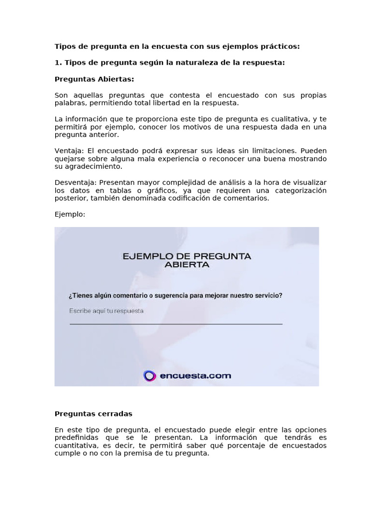 Tipos de Pregunta en La Encuesta Con Sus Ejemplos Prácticos | PDF | Metodología de encuesta ...