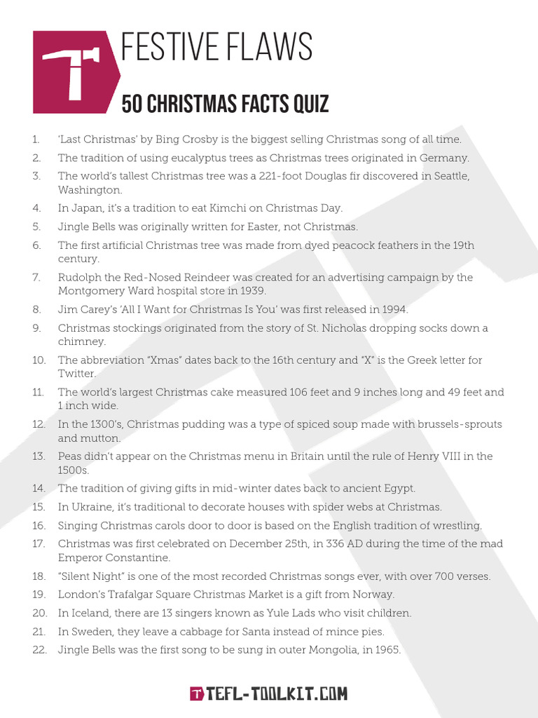 50 Unique Christmas Facts Quiz | PDF | Christmas | Santa Claus