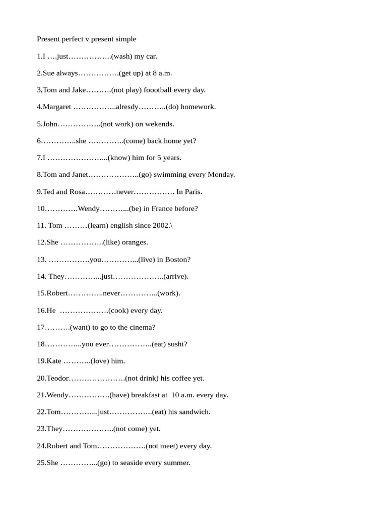 Present Simple V Present Perfect Excersises | PDF