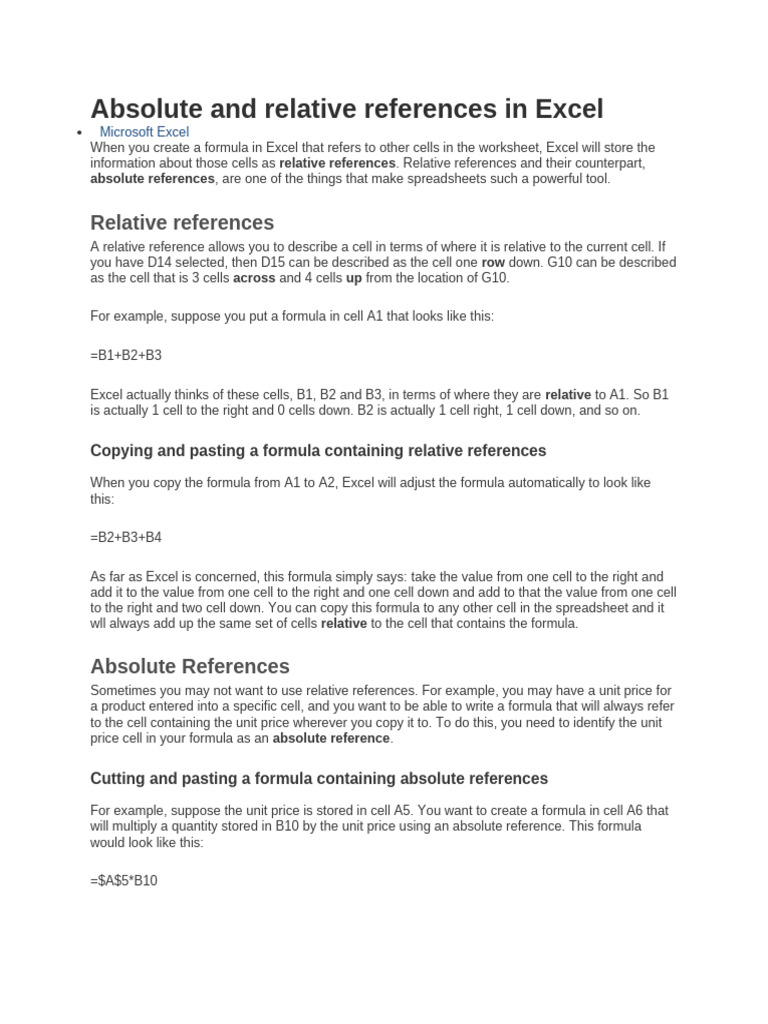1.3 Absolute and Relative References in Excel | PDF | Microsoft Excel ...