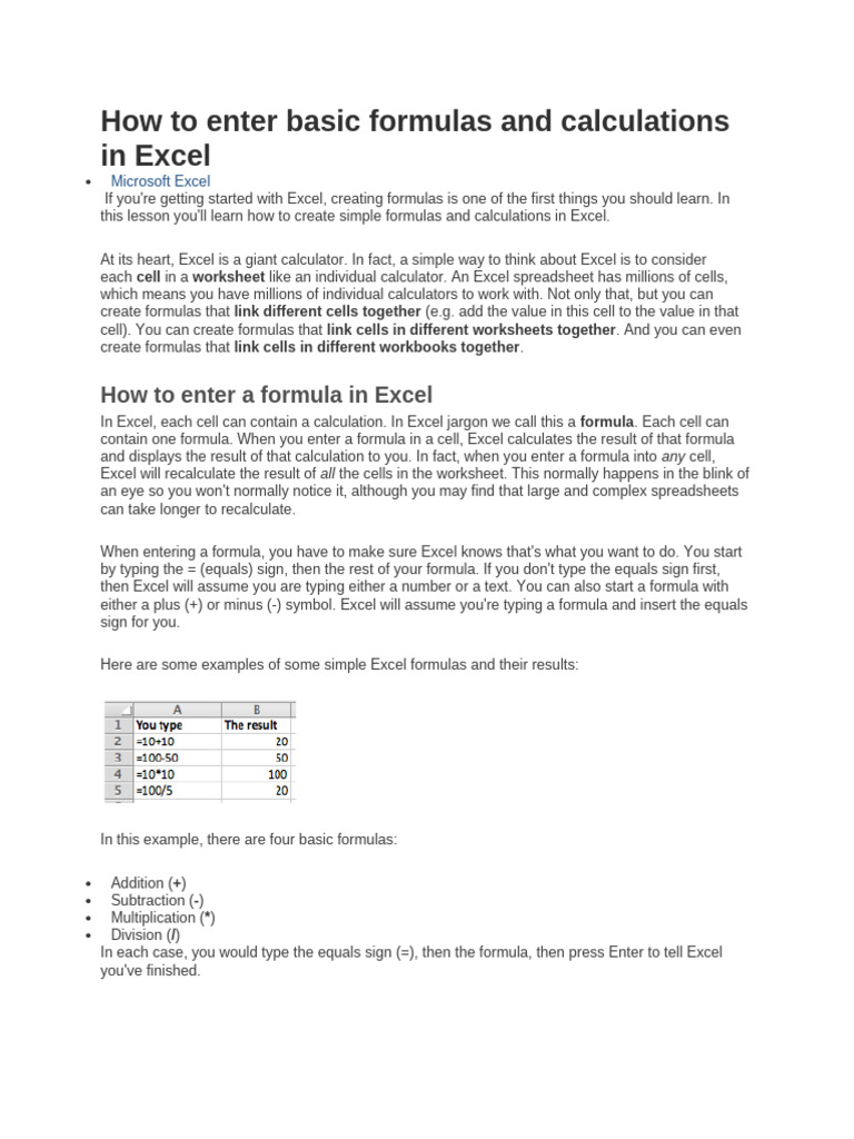 Entering Formulas in Excel Basics | PDF | Microsoft Excel | Spreadsheet