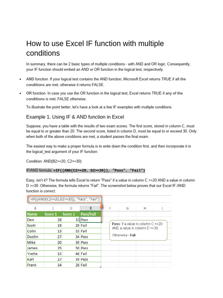 Excel IF Function with Multiple Conditions | PDF | Microsoft Excel ...