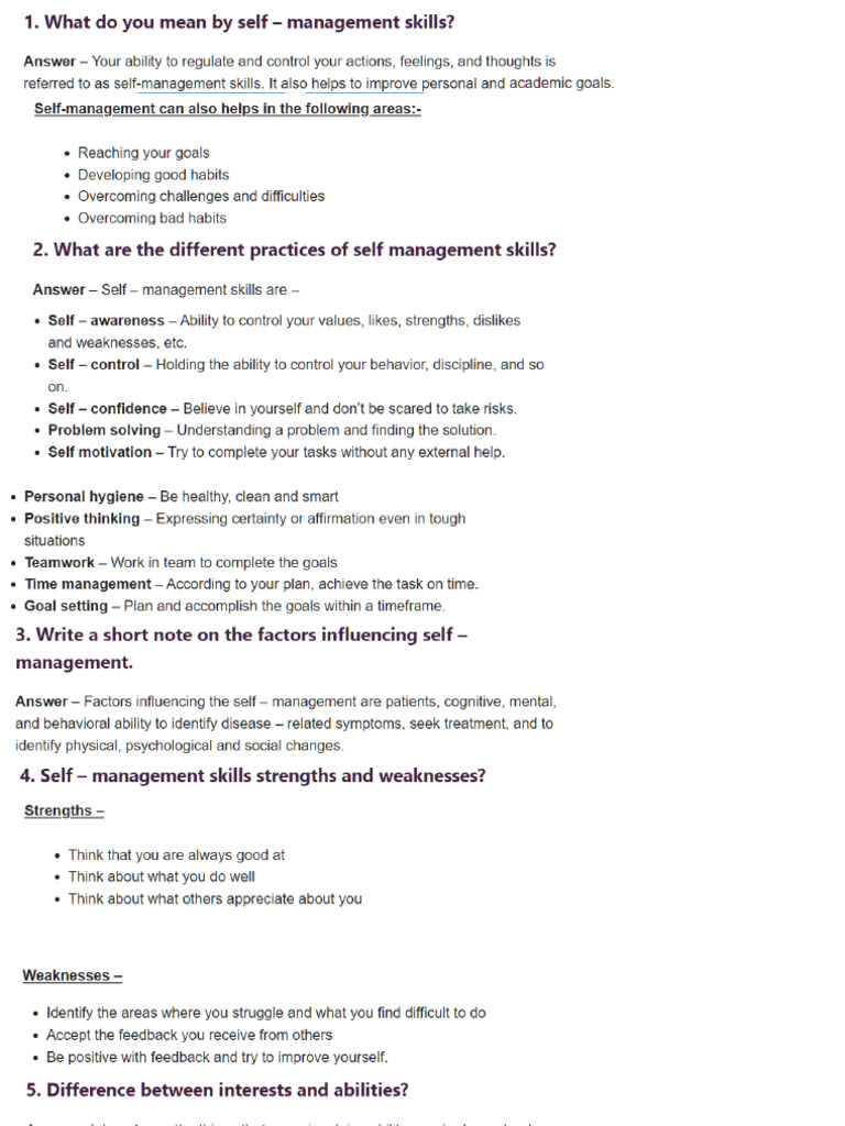 Self Management Skills - 1 Notes | PDF