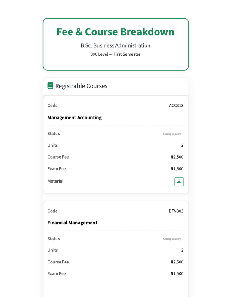 B.Sc. Business Admin Course Fees Breakdown | PDF