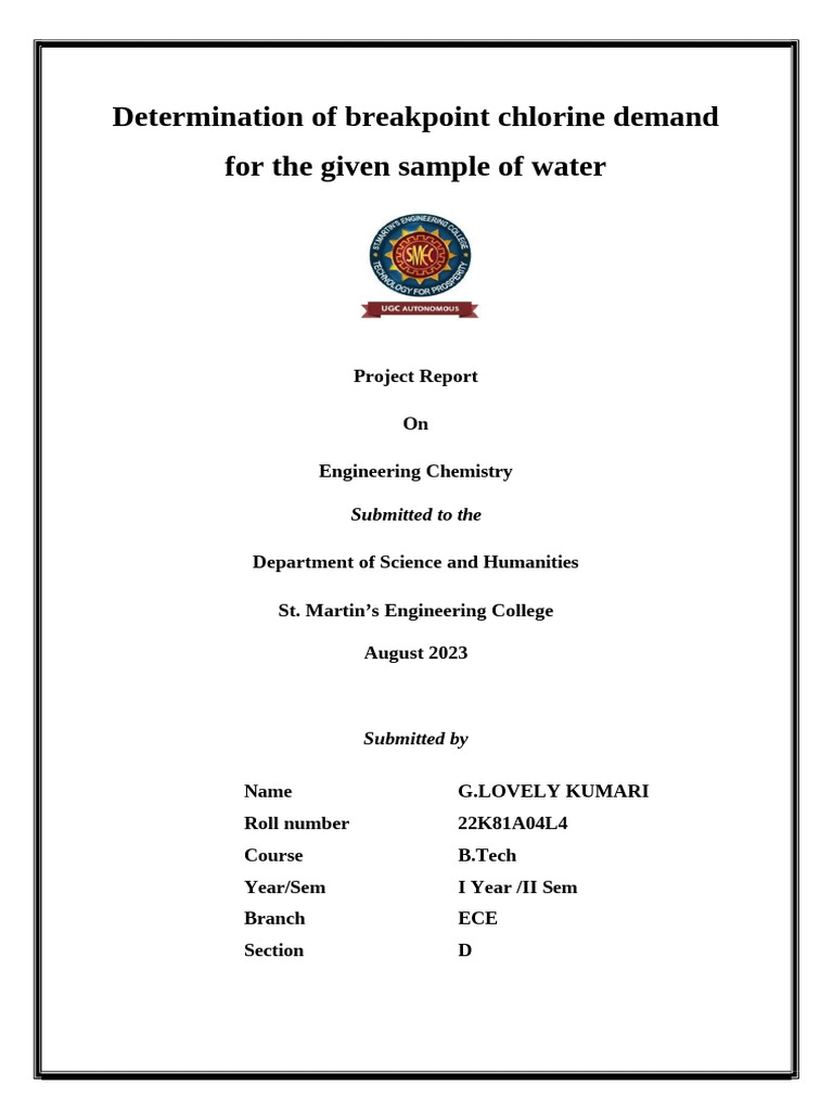 Breakpoint Chlorine Demand Analysis | PDF | Chlorine | Chemistry