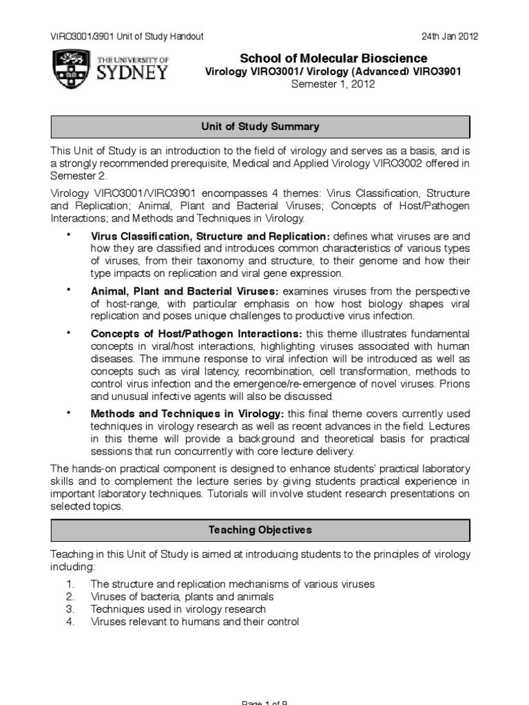 VIRO3X01 Handout 2012 | PDF | Virology | Virus