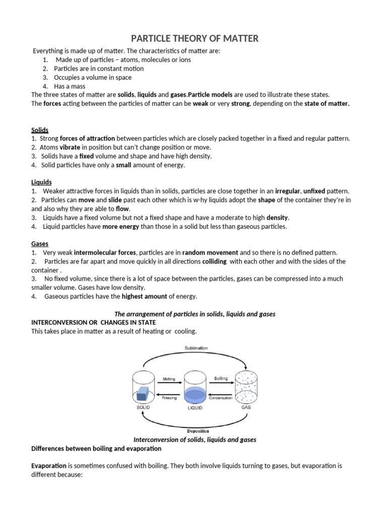 Yr 8-- Particle Theory of Matter | PDF | Gases | Liquids