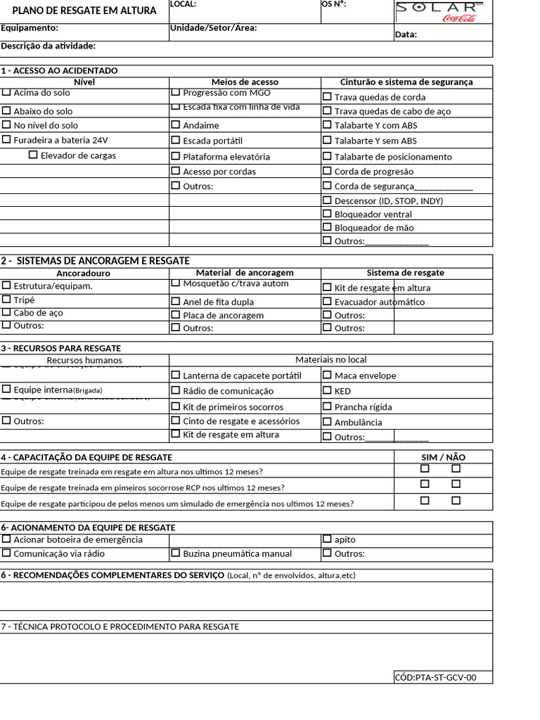 Plano de Resgate em Altura Detalhado | PDF