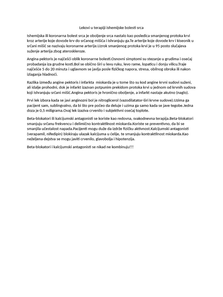 6.lekovi U Terapiji Ishemijske Bolesti Srca | PDF