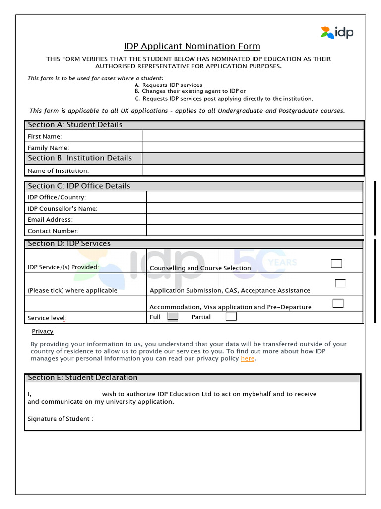 IDP Applicant Nomination Form | PDF
