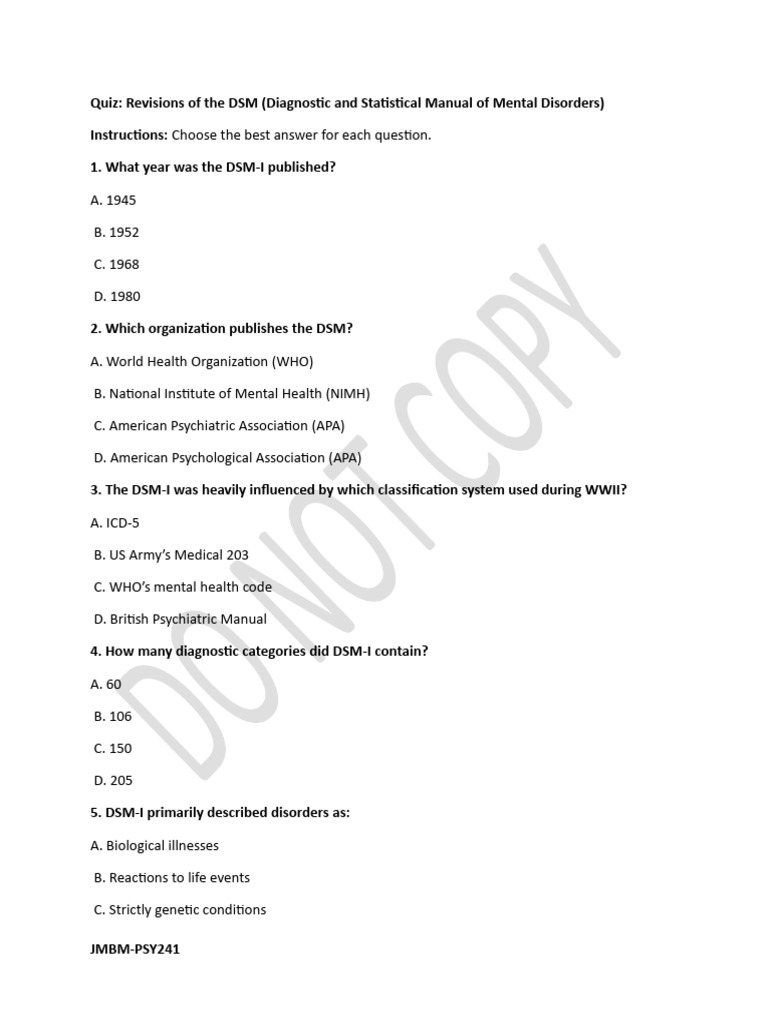 Practice Quiz - DSM Revisions | PDF | Diagnostic And Statistical Manual ...