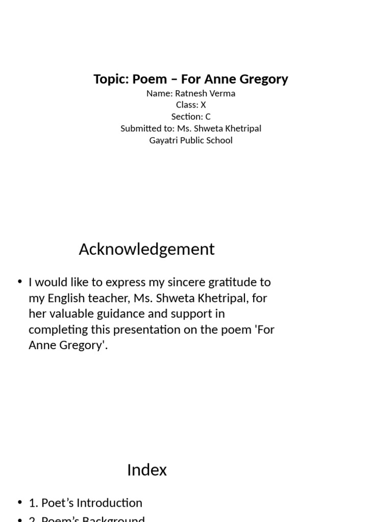 For Anne Gregory Presentation Ratnesh Verma | PDF | Poetry | Love