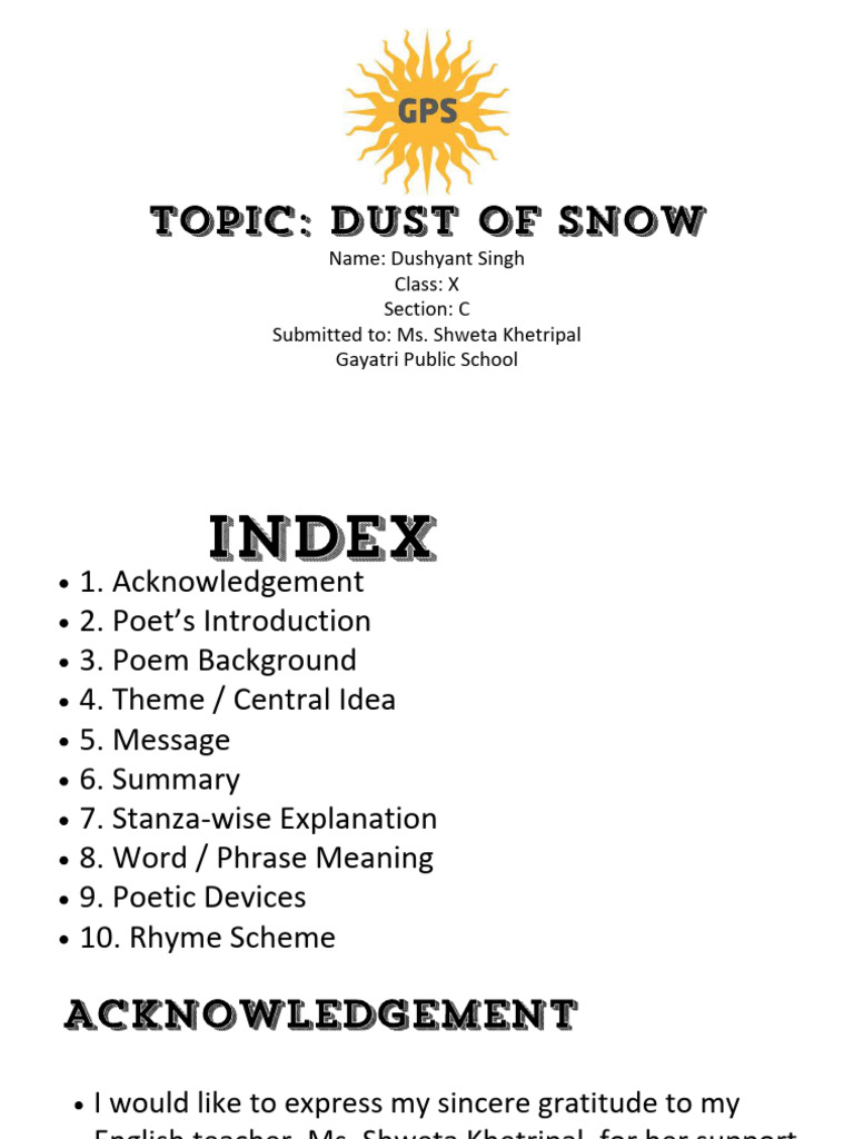 Analysis of Robert Frost's "Dust of Snow" | PDF | Poetry