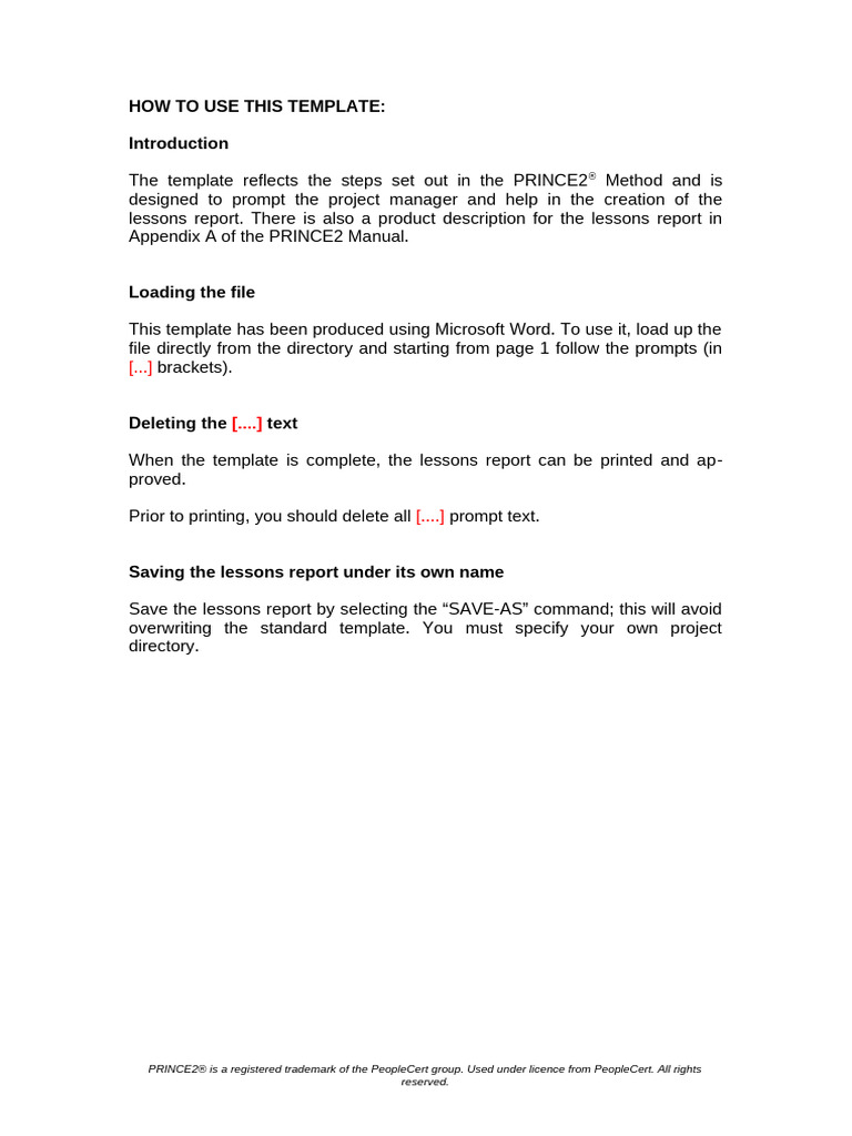PRINCE2 Lessons Report Template Guide | PDF | Computer File | Directory ...
