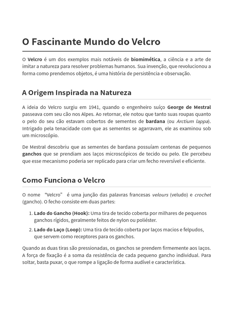 Origem e Funcionamento do Velcro | PDF