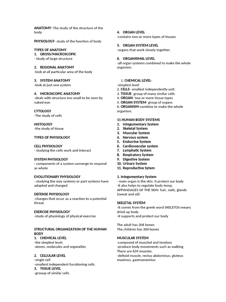 ANATOMY.docx Rev. Lesson 1 | PDF | Human Body | Anatomical Terms Of ...