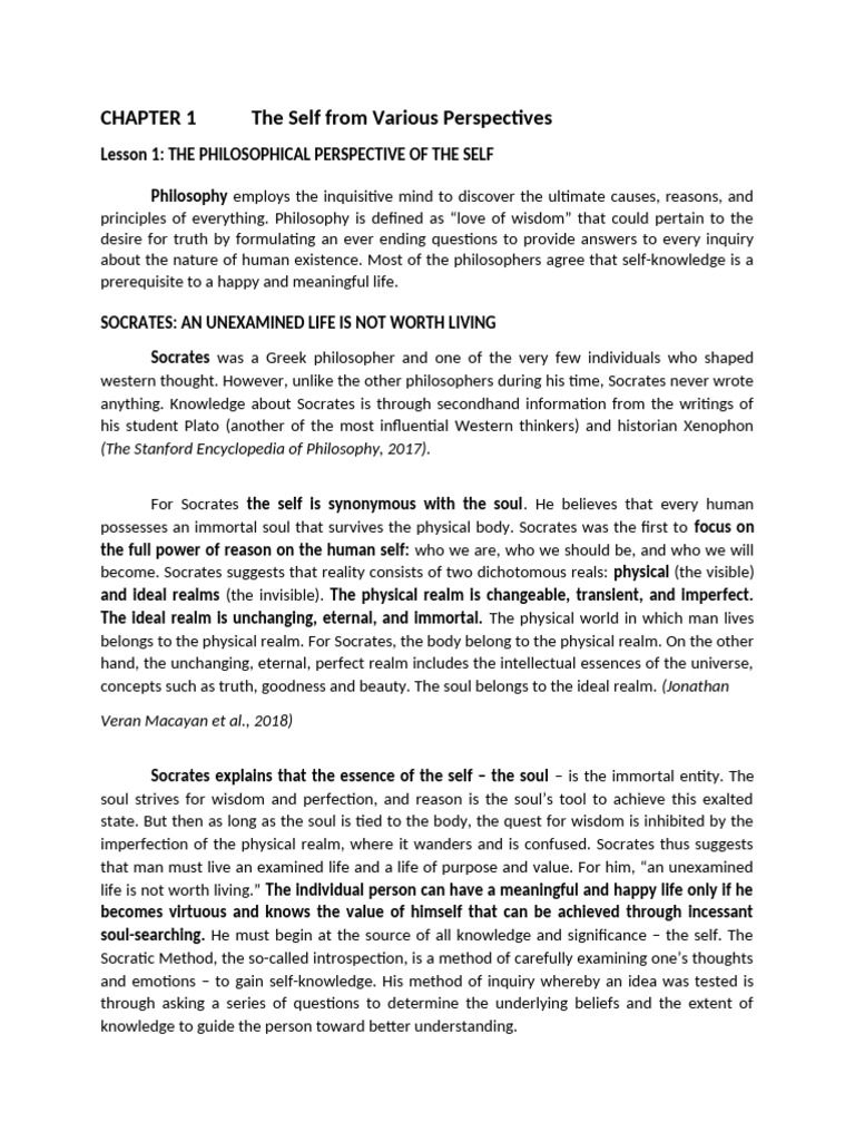 CHAPTER 1 UTS The Self From Various Perspectives | PDF | Soul | Philosophy Of Self