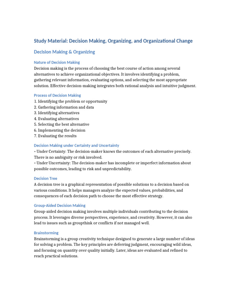 Decision Making and Organizational Change Guide | PDF | Decision Making ...