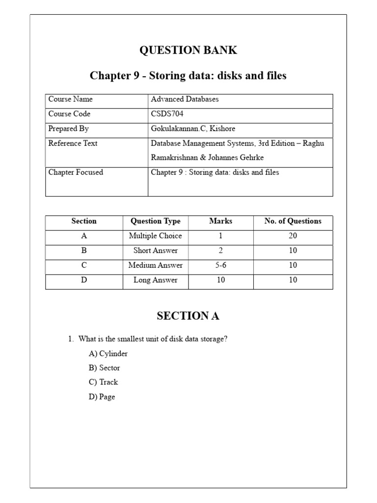 Data Storage in Databases: Question Bank | PDF | Computer Data Storage ...