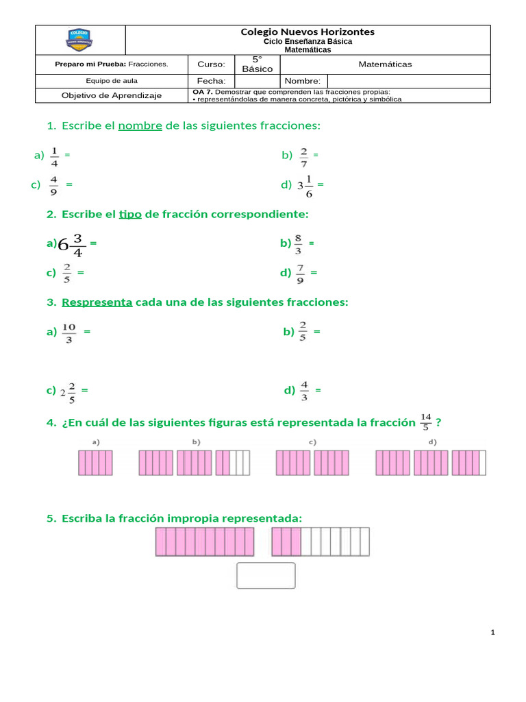 5to Fracciones Preparo Mi Prueba | PDF