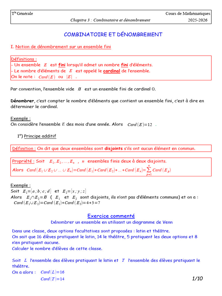 2025 - Tle Spé Math-03 - Combinatoire Et Dénombrement - V1.3 | PDF ...