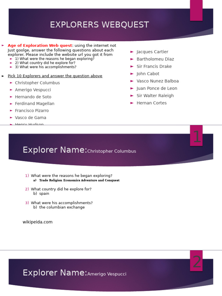 Explorers Webquest | PDF | Francisco Pizarro | Age Of Discovery