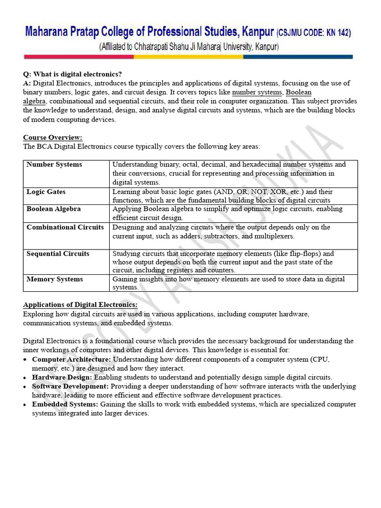 LECTURE 1 Introduction To Digital Electronics & Overview of Course | PDF | Digital Electronics ...