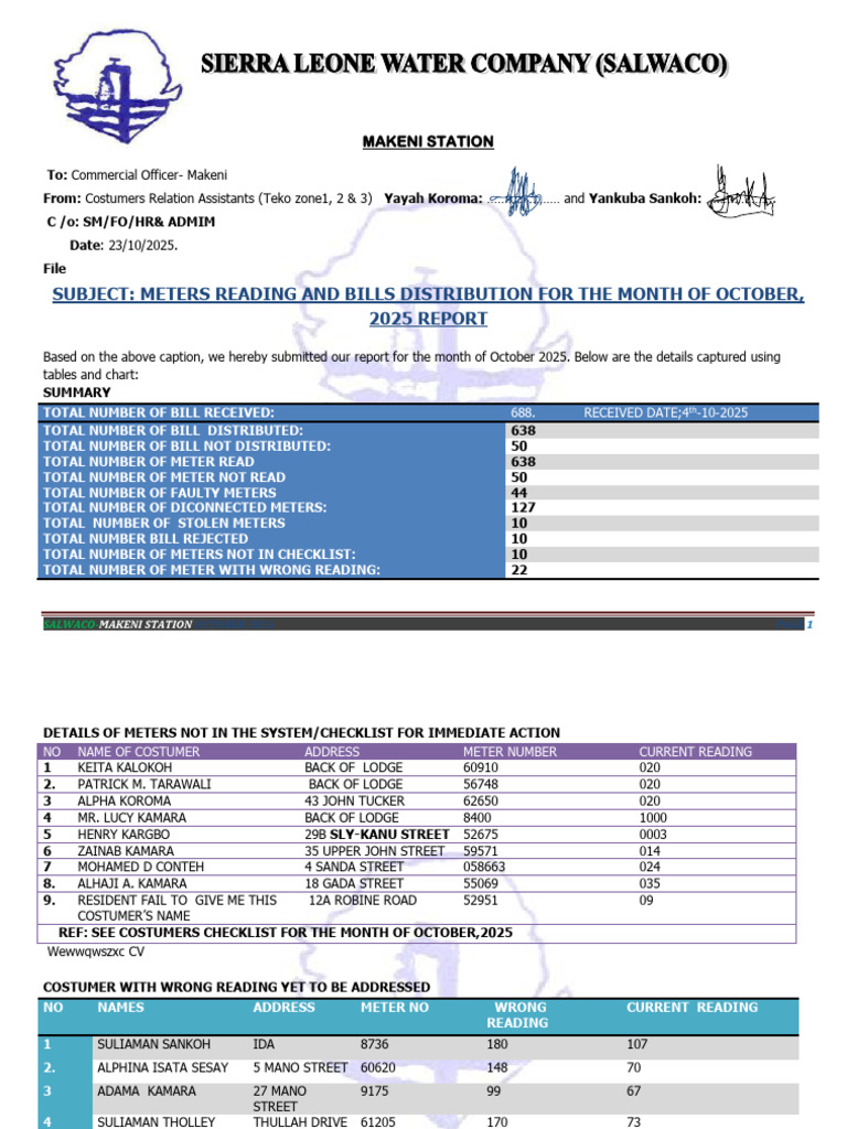 October 2025 Meter Reading Report | PDF