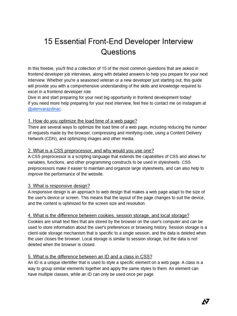 15 Essential Front-End Developer Interview Questions | PDF | Document ...