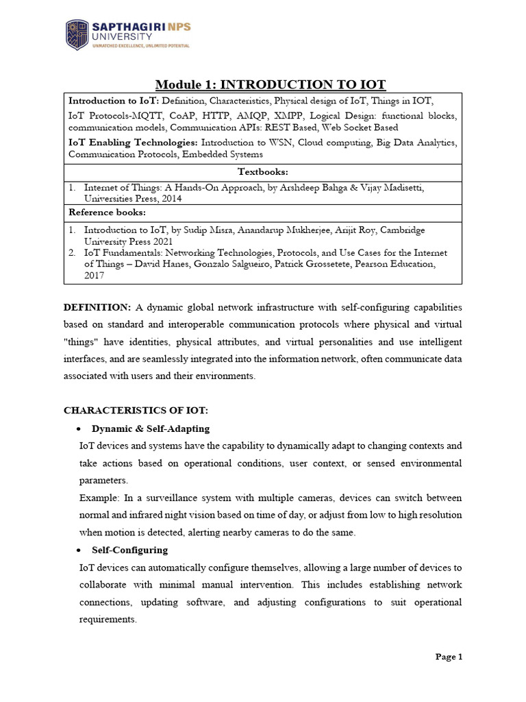 IoT - Module 1 - Notes | PDF | Wireless Sensor Network | Internet Of Things
