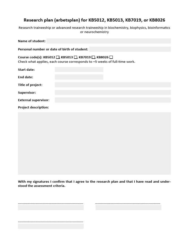 DBB Research Plan (Arbetsplan) Form | PDF