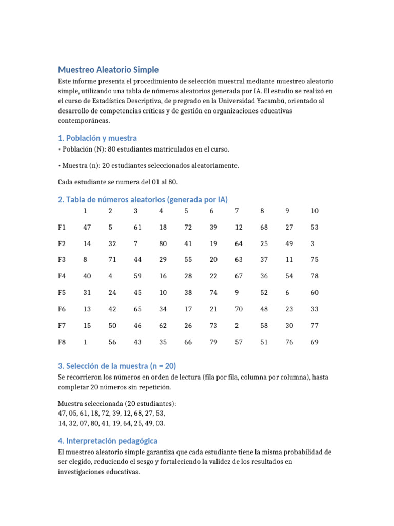 Muestreo Aleatorio Simple en Educación | PDF