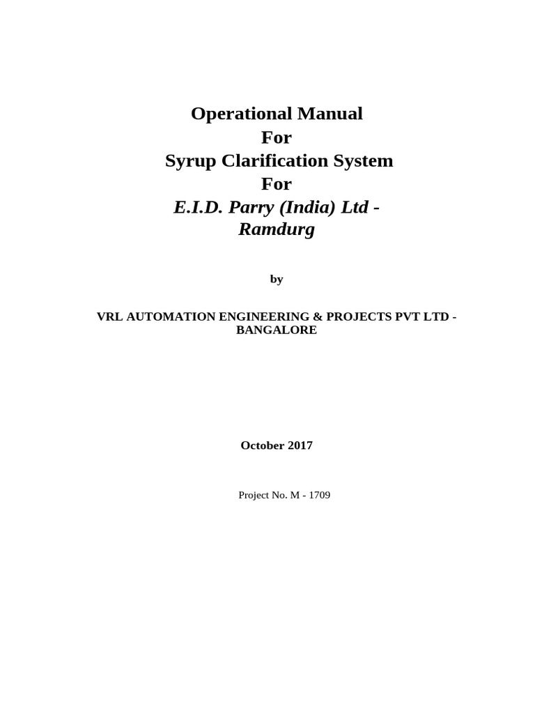 Syrup Clarification System Operation Manual | PDF | Pump | Chemical Engineering
