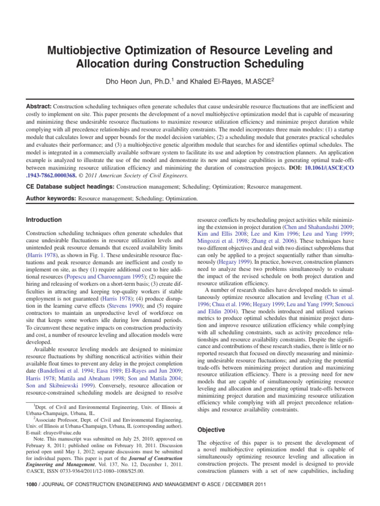 Multiobjective Optimization of Resource Leveling and | PDF ...