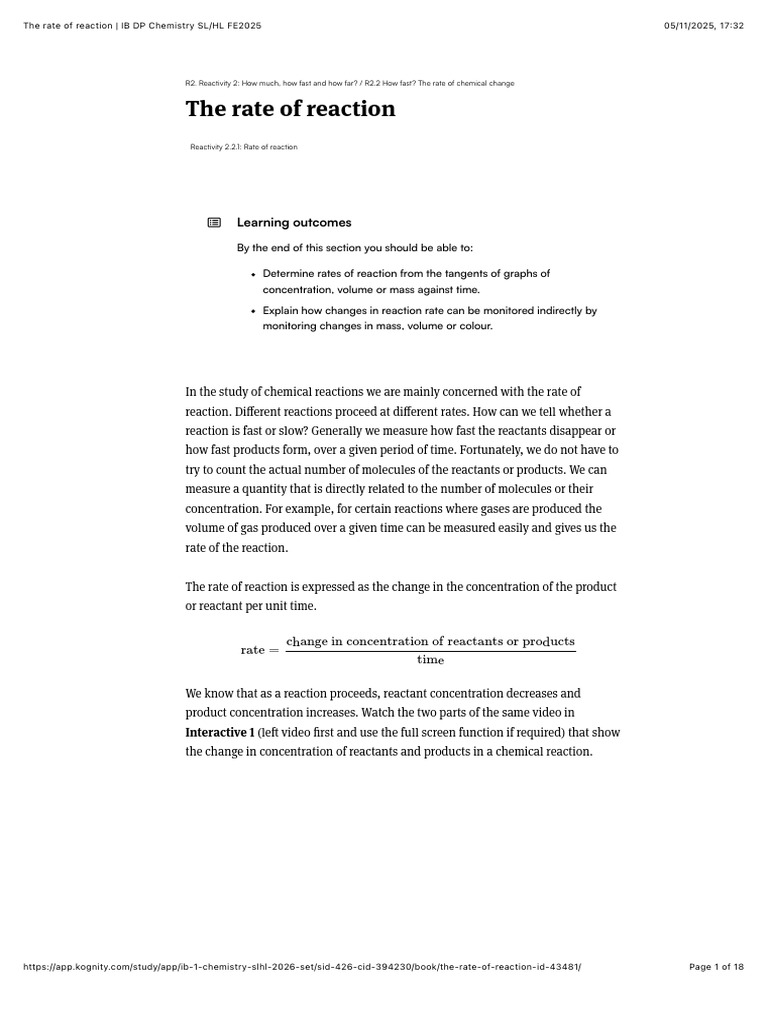 The Rate of Reaction - IB DP Chemistry SL:HL FE2025 | PDF | Reaction ...