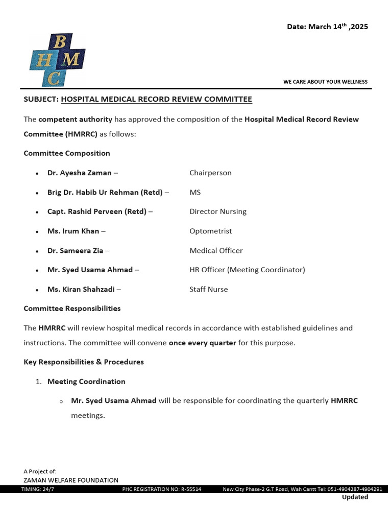 Hospital Medical Record Review Committee | PDF | Health Care