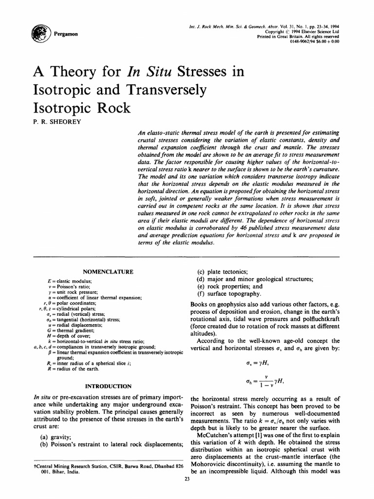 In Situ Stress Theory in Isotropic Rock | PDF | Elasticity (Physics ...