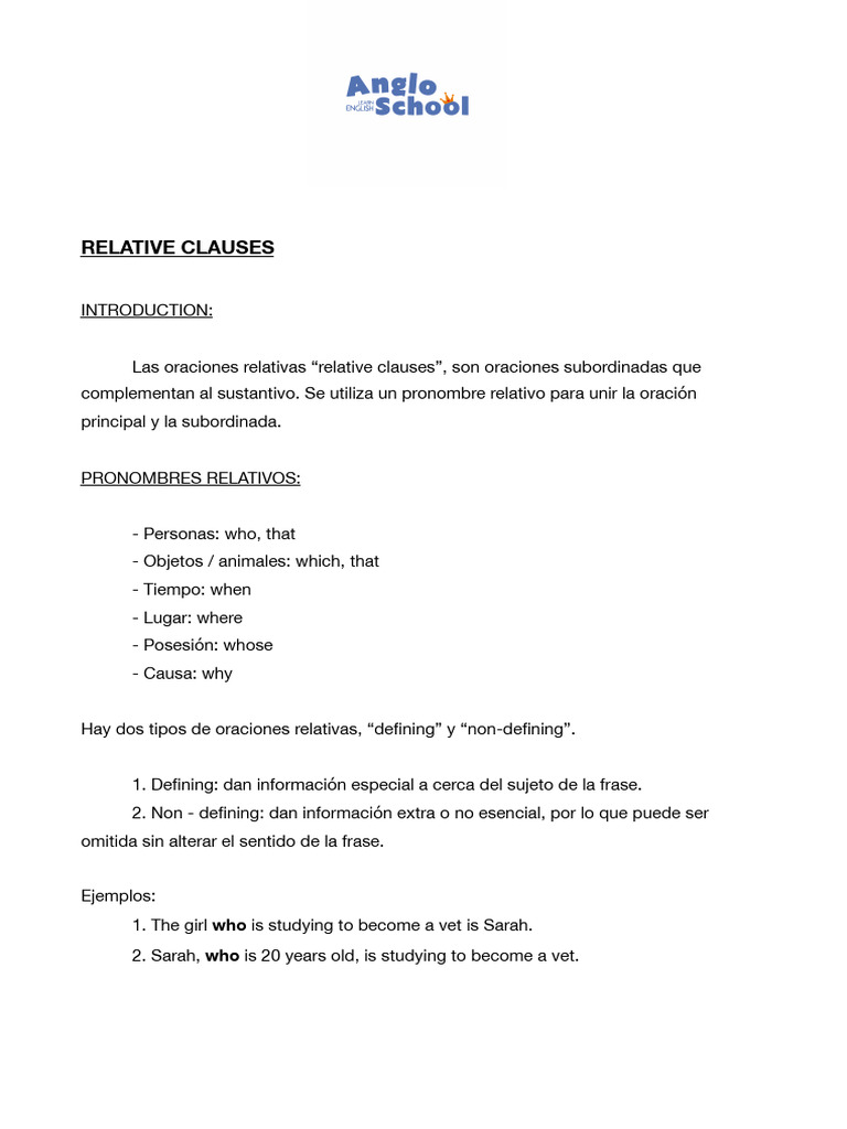 Relative Clauses Grammar PDF | PDF