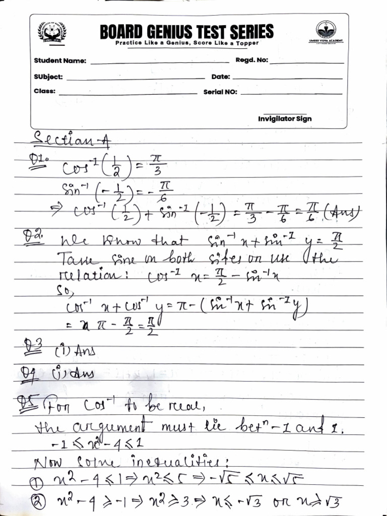 Xii Maths Ans Sheet (30.10.2025) | PDF
