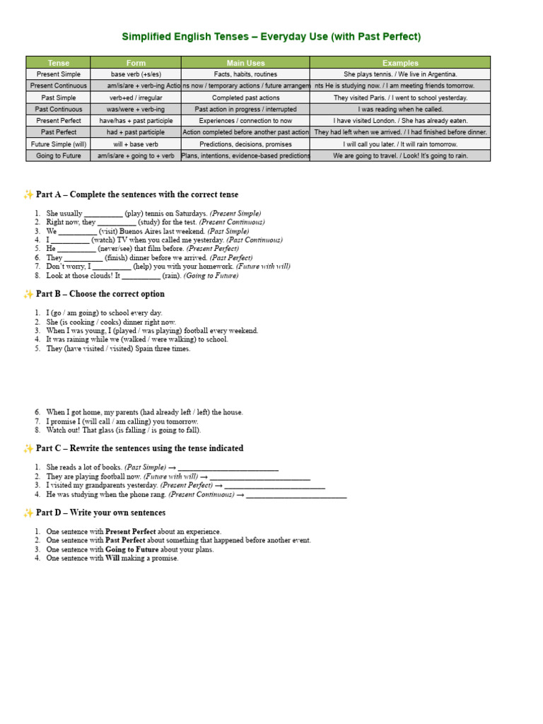 Revision Tenses and Exercises.docx | PDF | Language Mechanics | Grammar