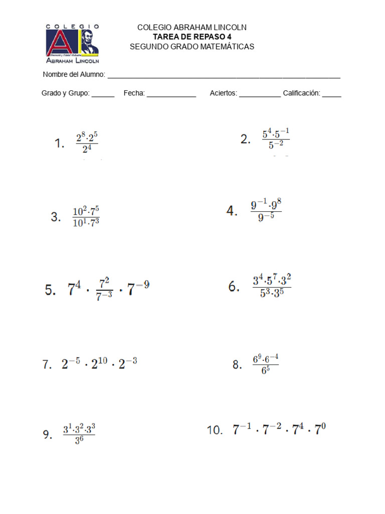 Tarea de Repaso Matemáticas 2º Grado | PDF