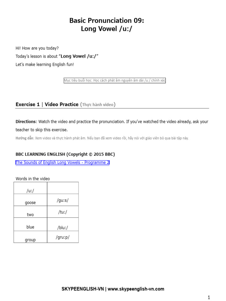 Long Vowel /uː/ Pronunciation Guide | PDF | Chess Theory | Phonetics