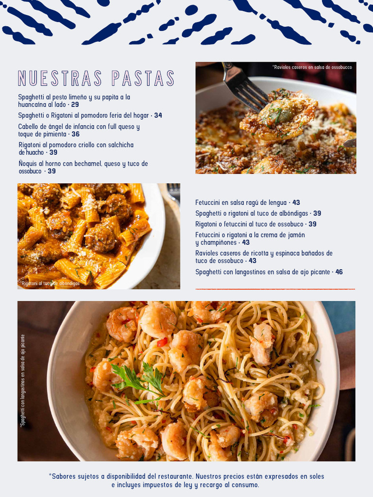 Menú de Pastas Gourmet en Soles | PDF