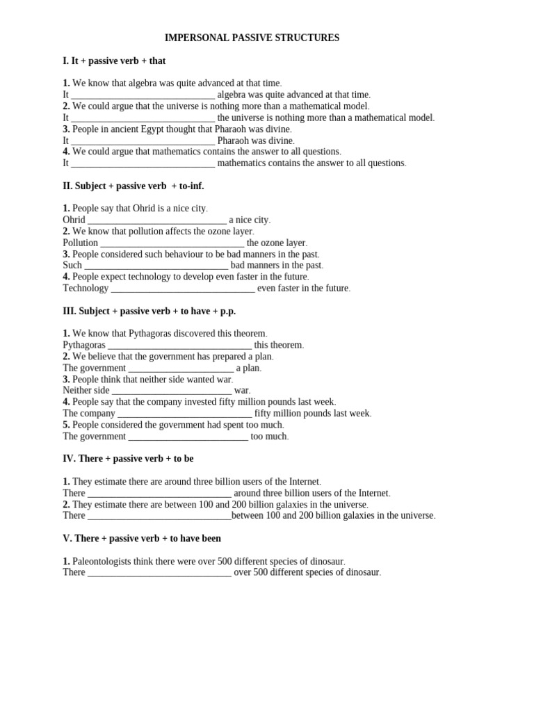 Impersonal Passive Structures | PDF