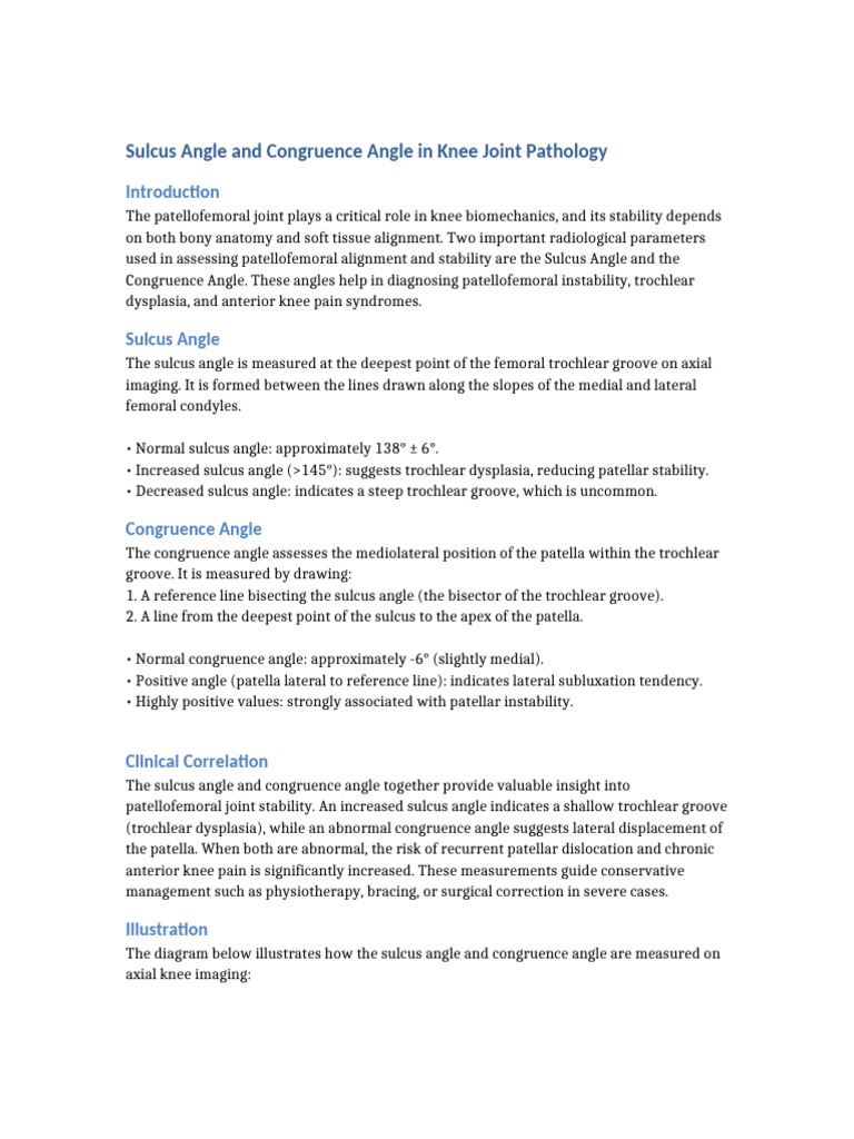 Sulcus and Congruence Angles in Knee Pathology | PDF